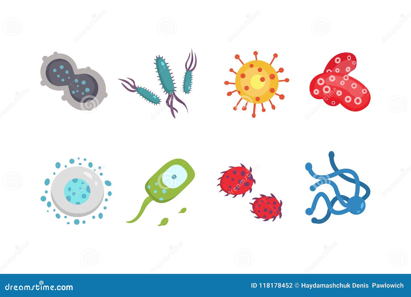Set Colorful Viruses Vector Illustration. Bacteria and Micro-organisms ...