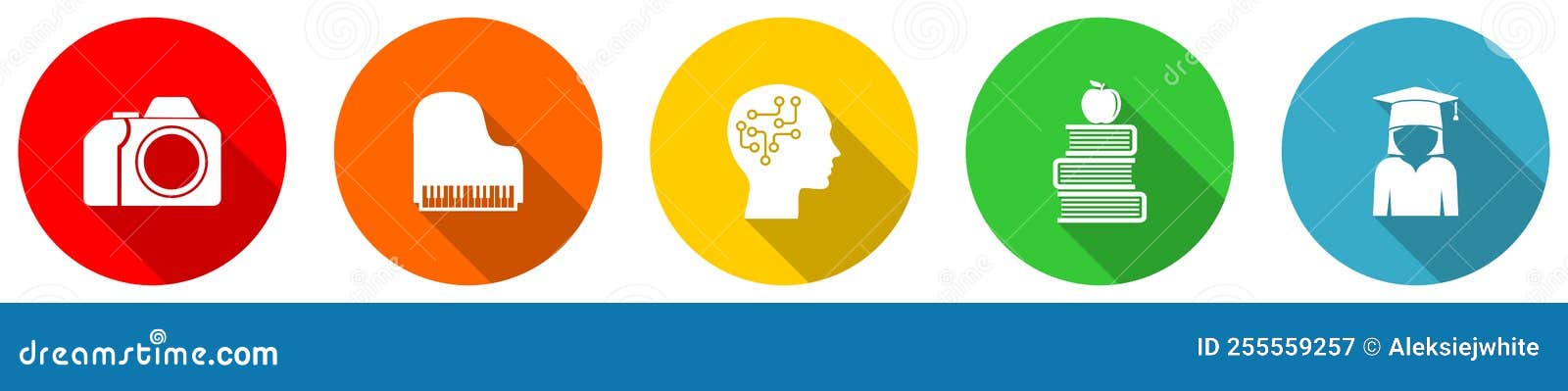 Set of Colorful Web Flat Design Education Vector Icons, Arts, Study ...