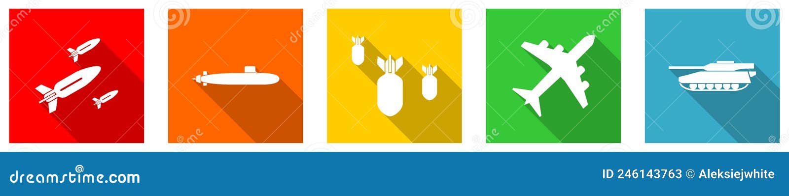 Set of Colorful Web Flat Design War Vector Icons, Army, Combat Concept ...