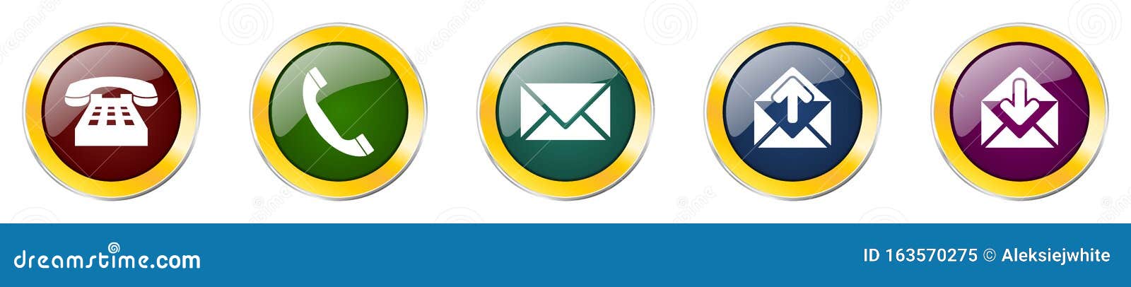 Set of Colorful Web Glossy Vector Icons, Phone and Email Buttons in Eps ...