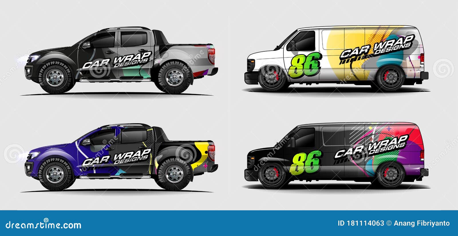 Set of Colorfull, Simple, and Modern Vehicle Vinyl Wrap Designs Stock ...