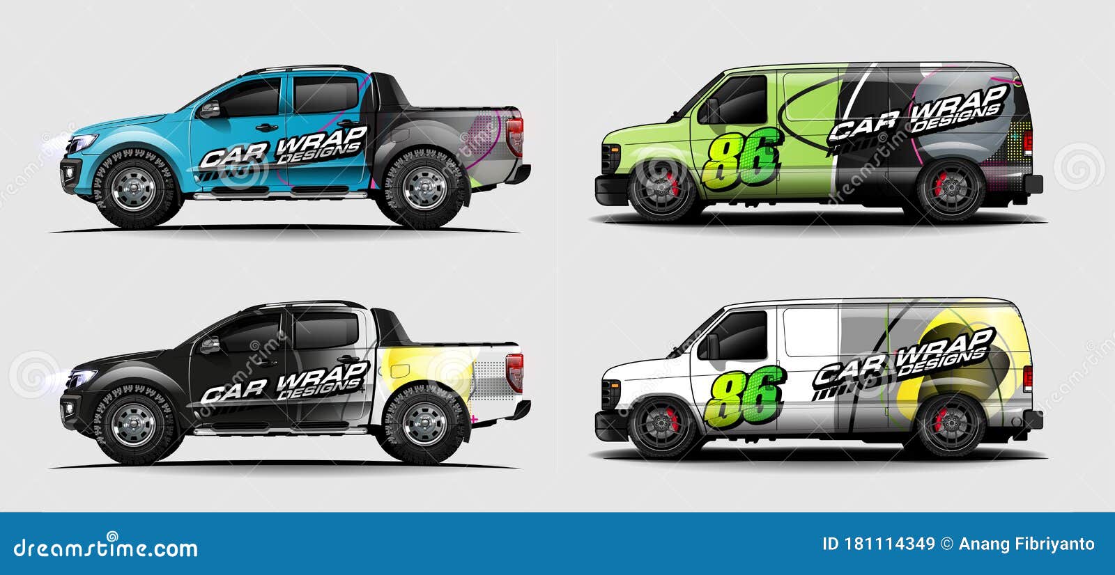 Set of Colorfull, Simple, and Modern Vehicle Vinyl Wrap Designs Stock ...