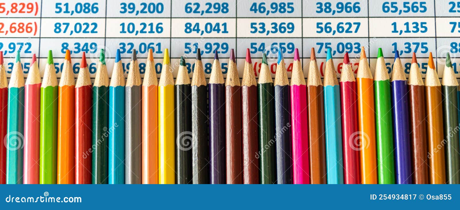 A Set of Coloring Pencils on a Spreadsheet Stock Image - Image of ...