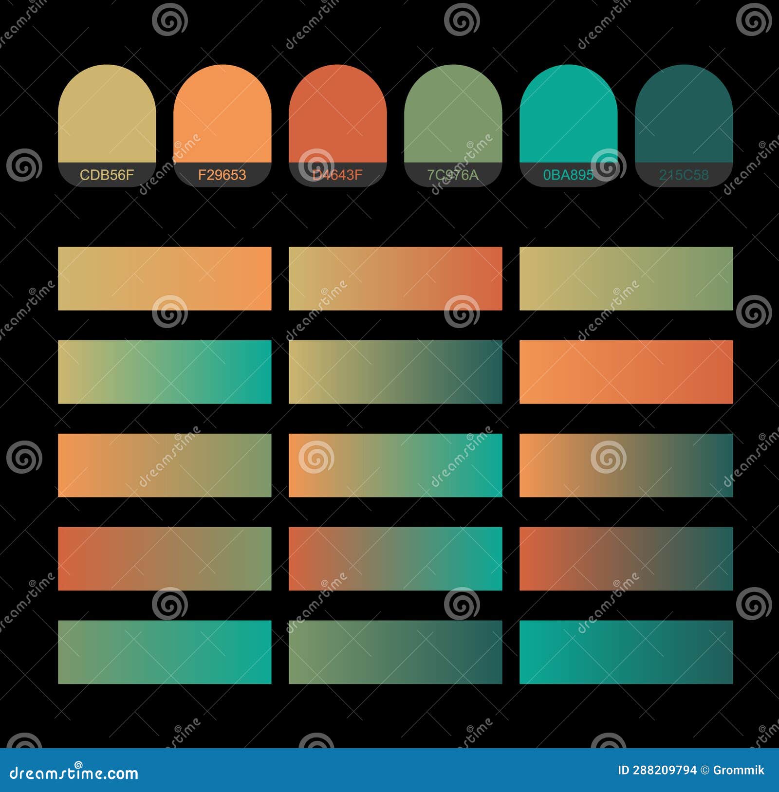Set of 6 Colors. Gradient Samples from a Combination of 6 Colors Stock ...