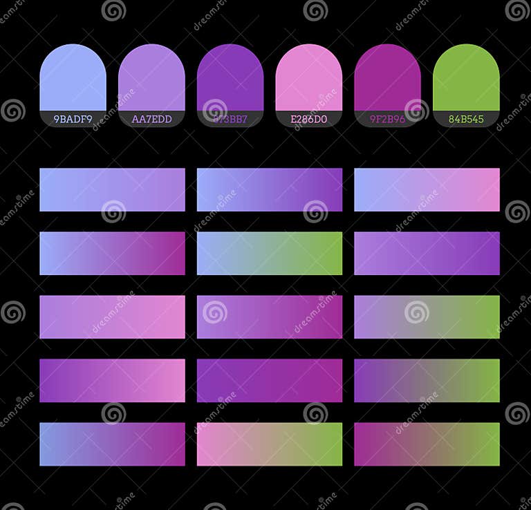 Set of 6 Colors. Gradient Samples from a Combination of 6 Colors Stock ...