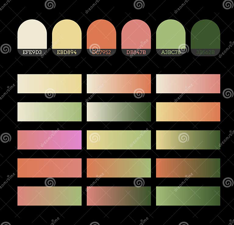Set of 6 Colors. Gradient Samples from a Combination of 6 Colors Stock ...
