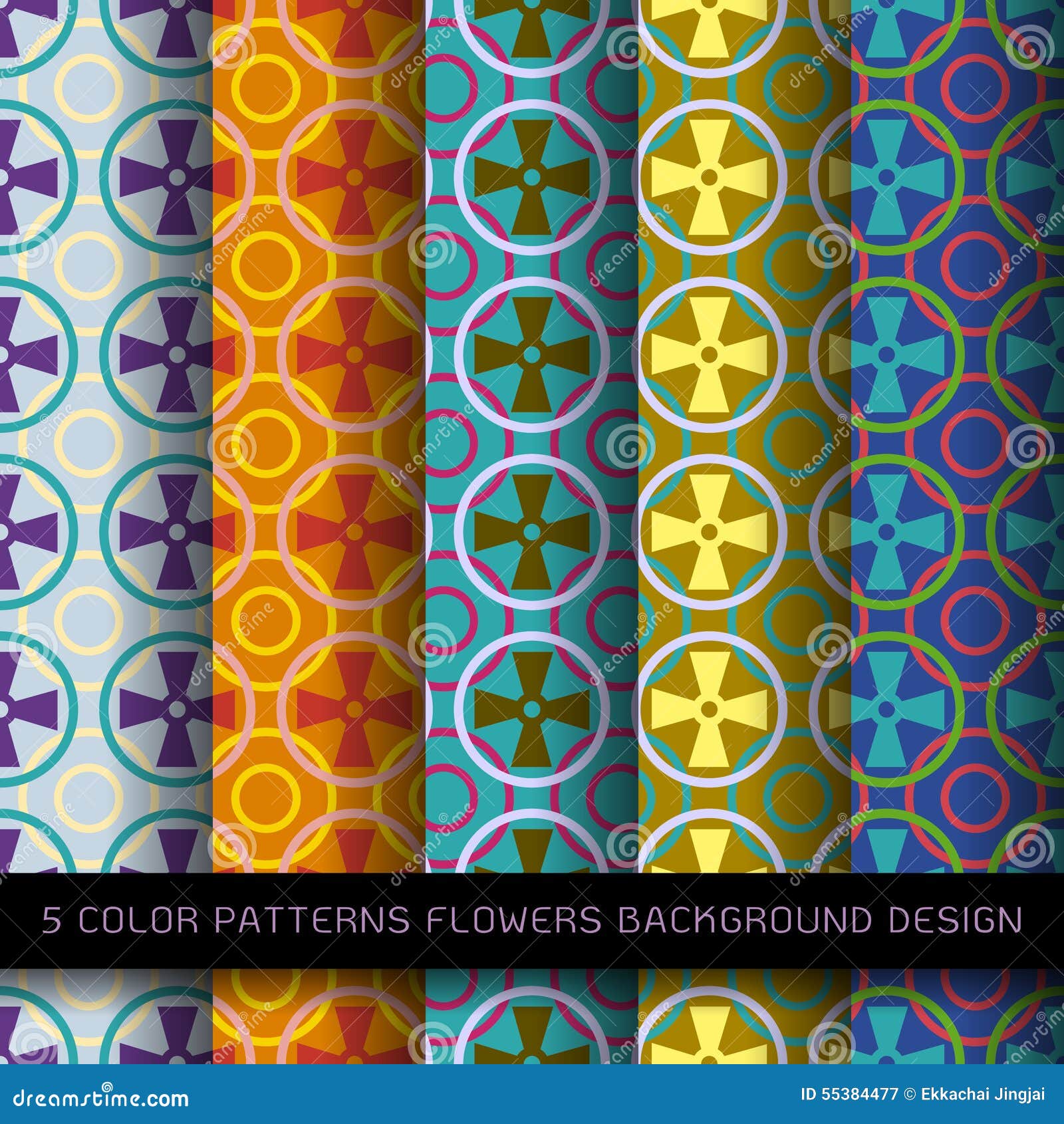 Set of 5 Colors Patterns with Flowers and Abstract. Stock Vector ...