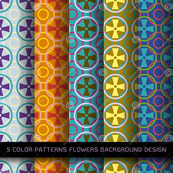 Set of 5 Colors Patterns with Flowers and Abstract. Stock Vector ...