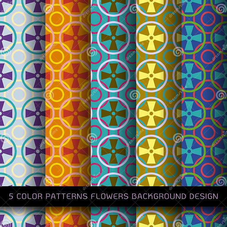 Set of 5 Colors Patterns with Flowers and Abstract. Stock Vector ...