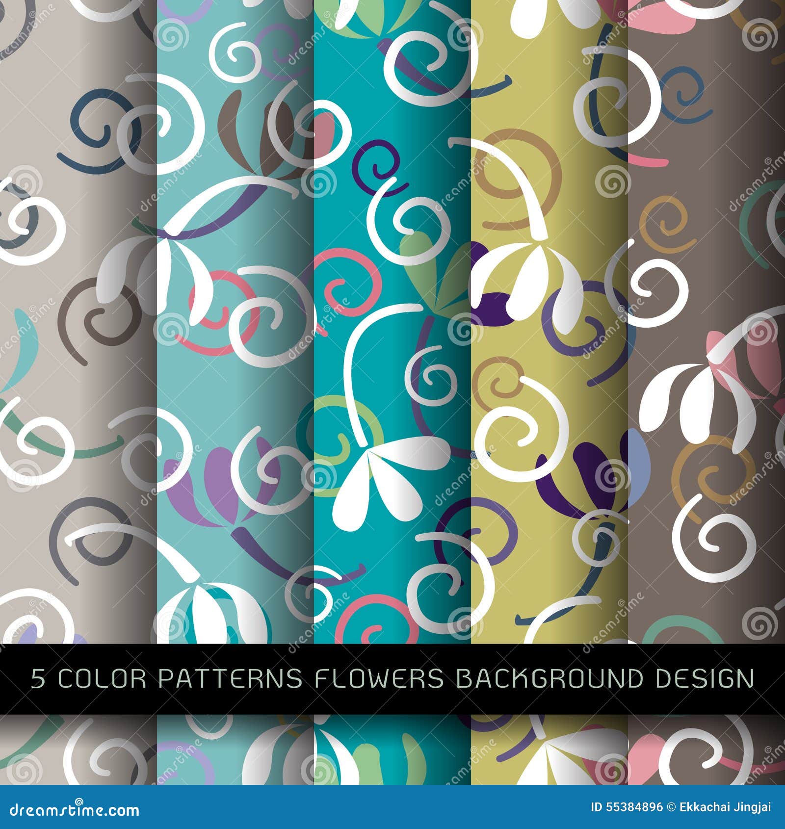 Set of 5 Colors Patterns with Flowers. Stock Vector - Illustration of ...