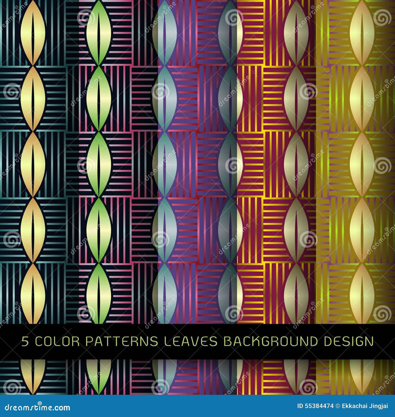 Set of 5 Colors Patterns with Leaves and Abstract. Stock Vector ...