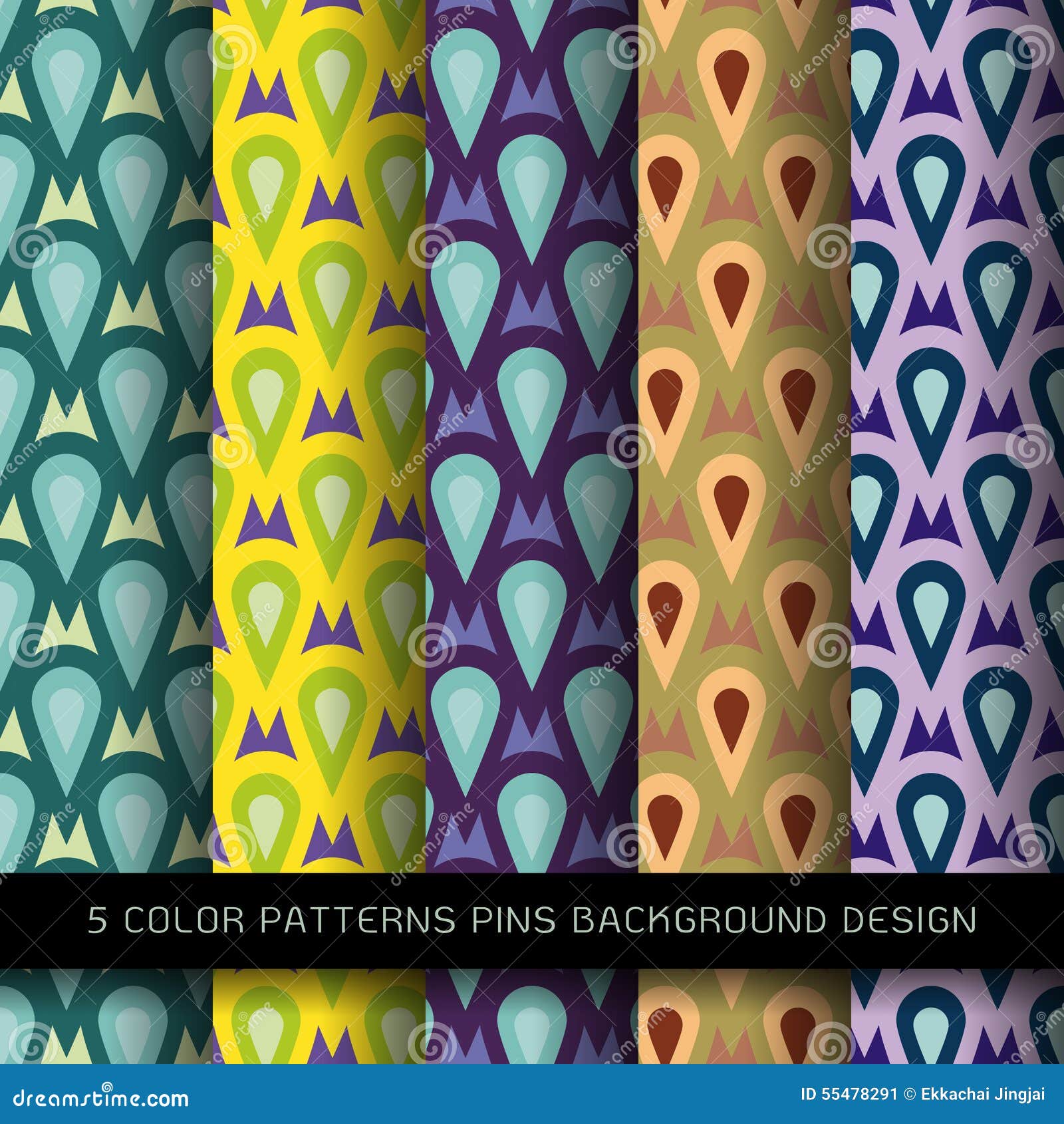 Set of 5 Colors Patterns with Pins and Abstract Decorative Stock Vector ...