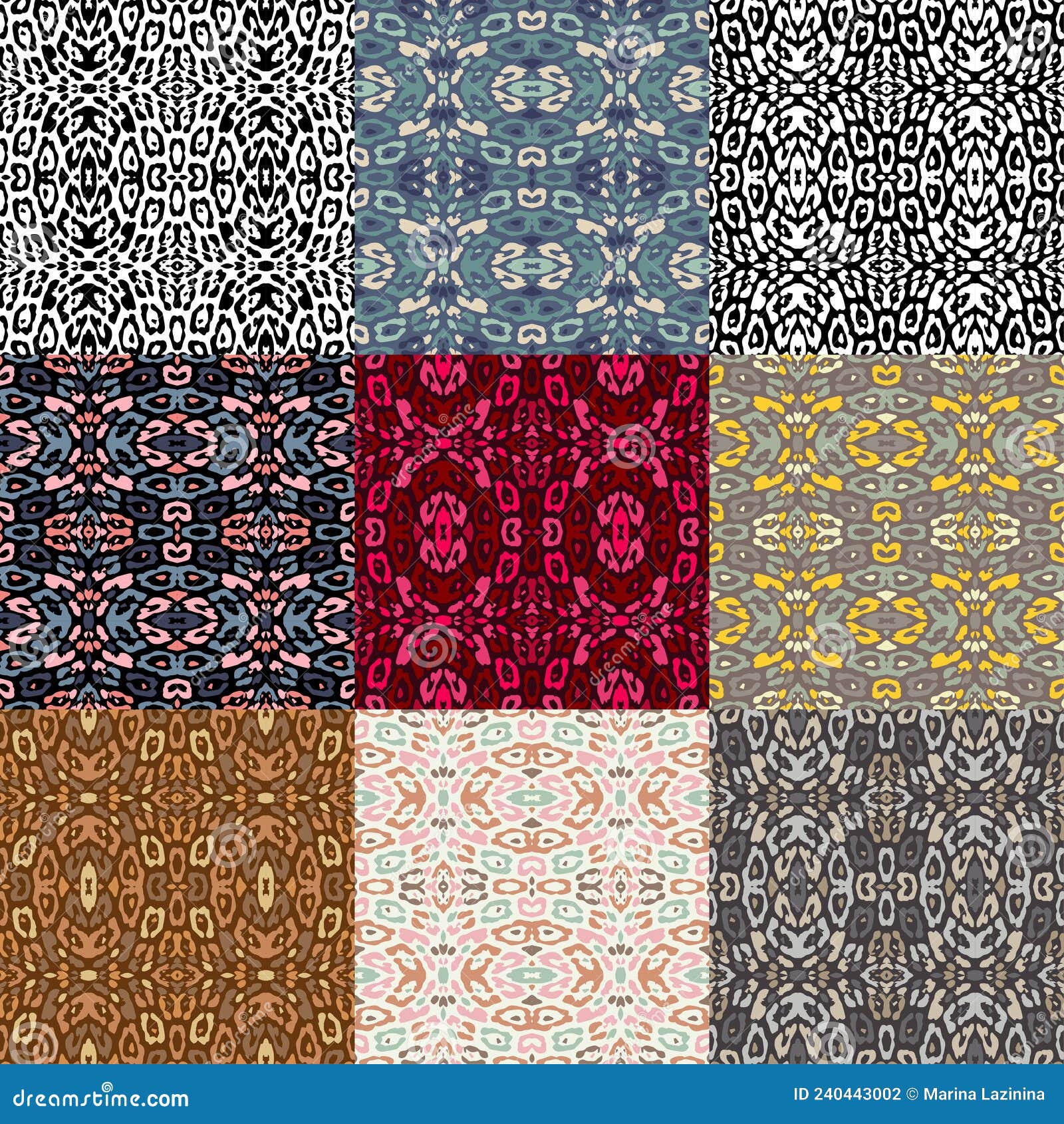 A Set of 9 Colors. Seamless Pattern with Spots and Stripes of Wild ...