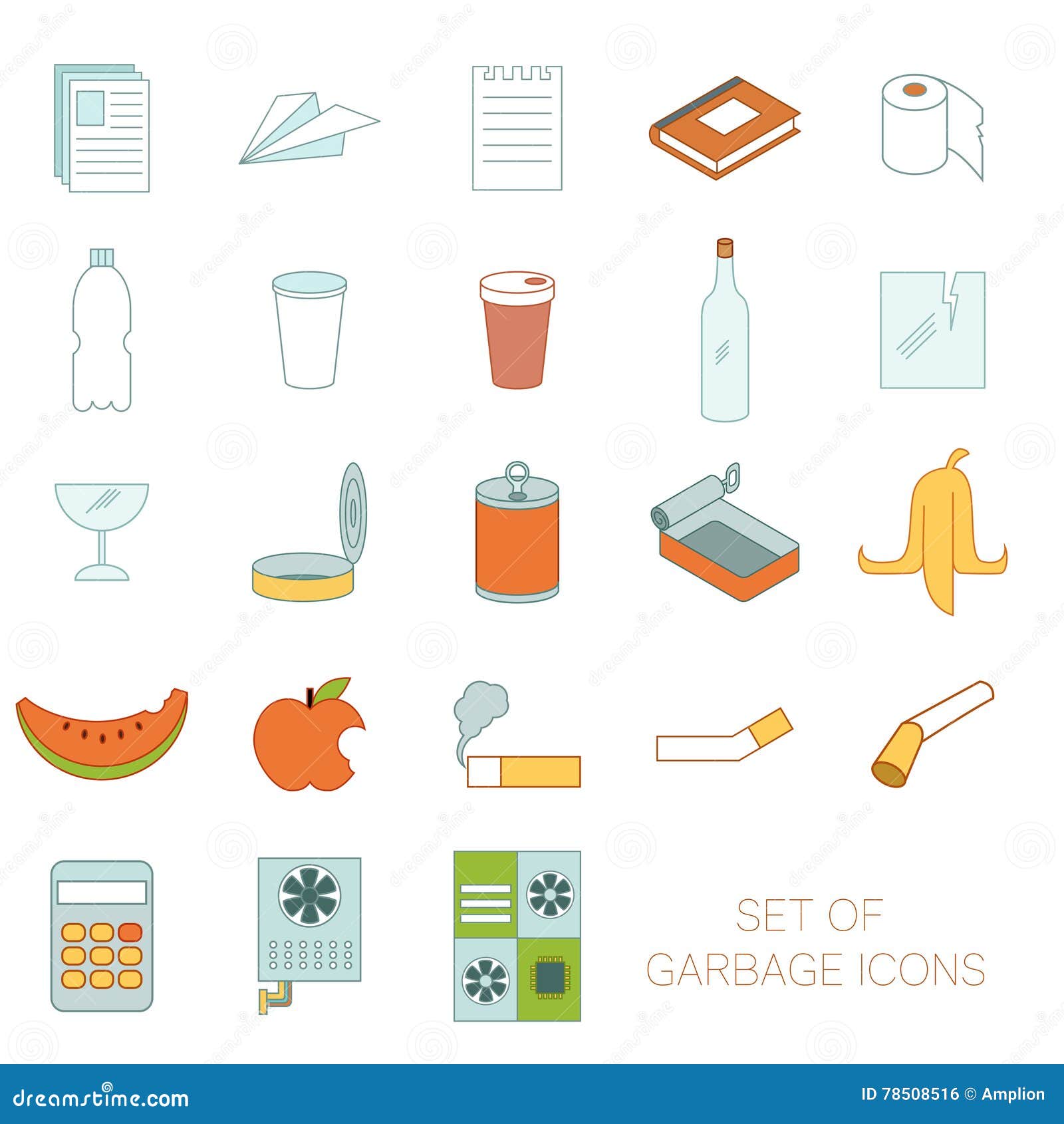 Set of Colour Garbage Signs Stock Vector - Illustration of battery ...