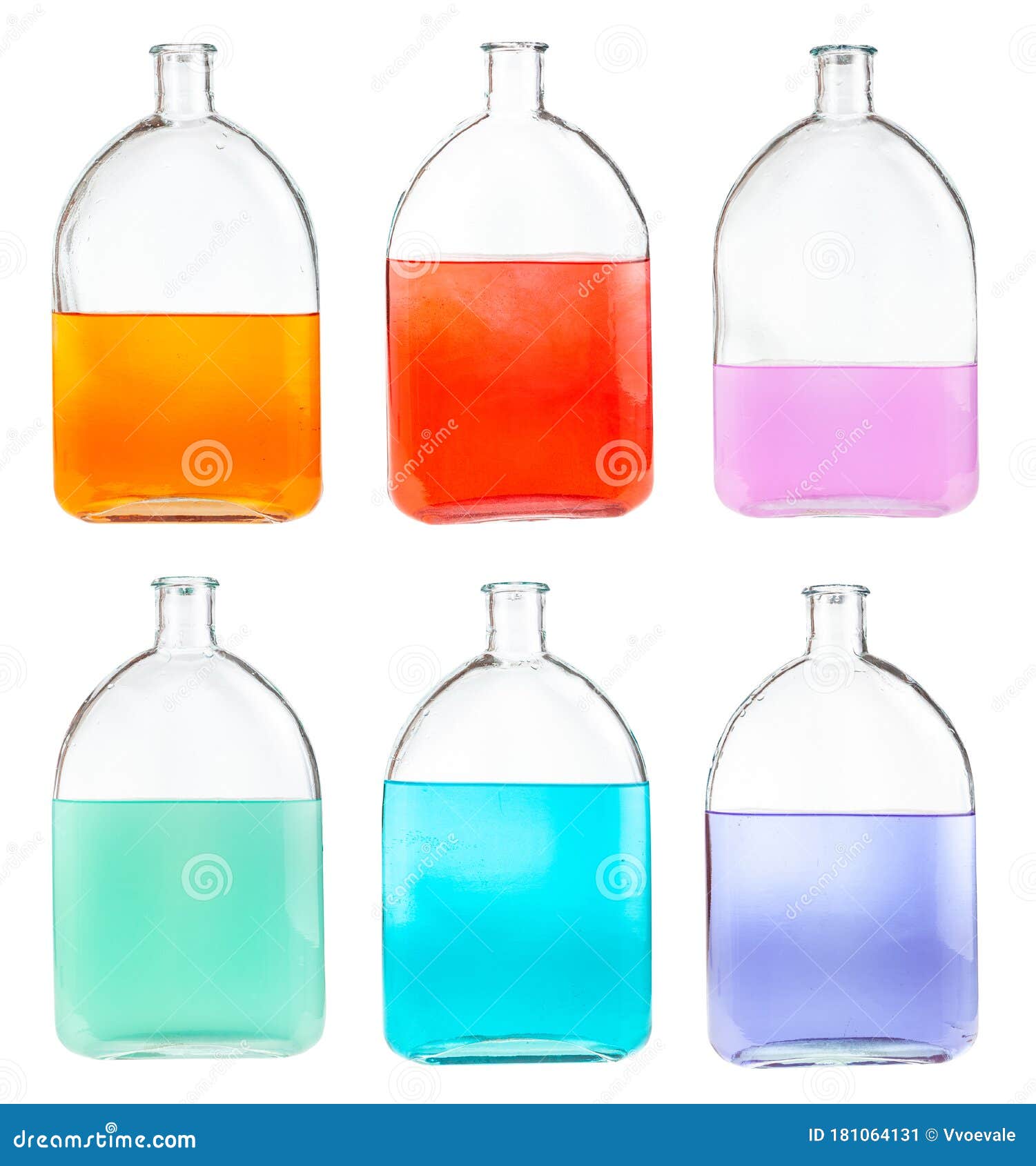 Set of Colour Mixtures in Glass Flasks Isolated Stock Image - Image of ...