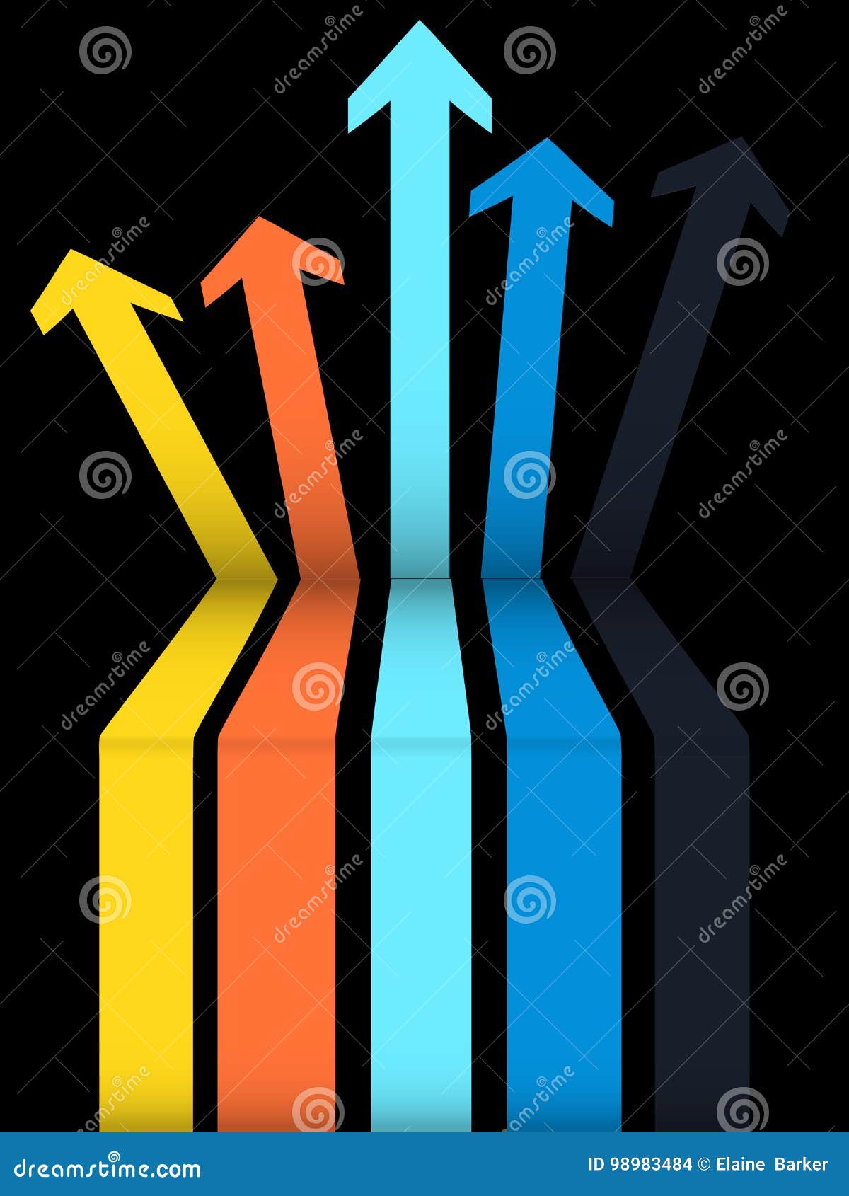 Set of Coloured Arrows Going Up on Black Background Stock Illustration ...