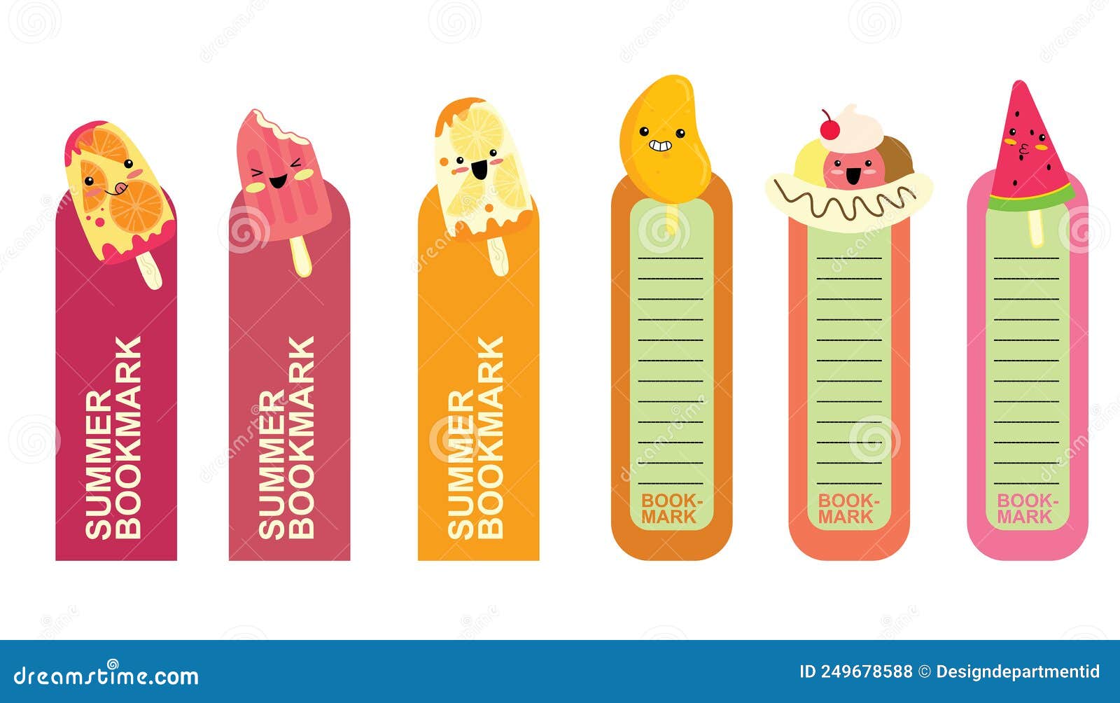 Set of 6 Coloured Bookmarks with Ice Creams Stock Vector - Illustration ...
