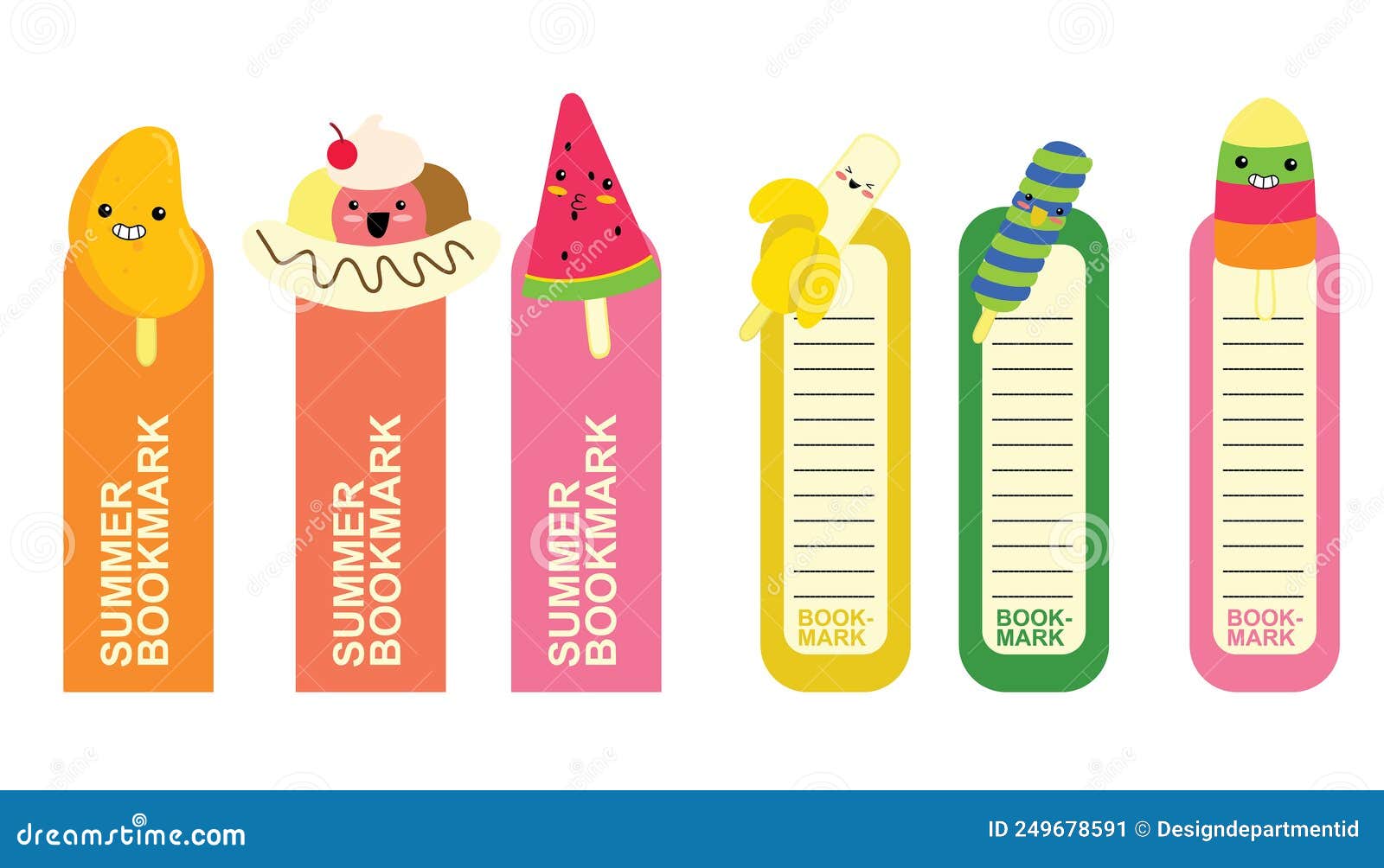 Set of 6 Coloured Bookmarks with Ice Creams Stock Vector - Illustration ...