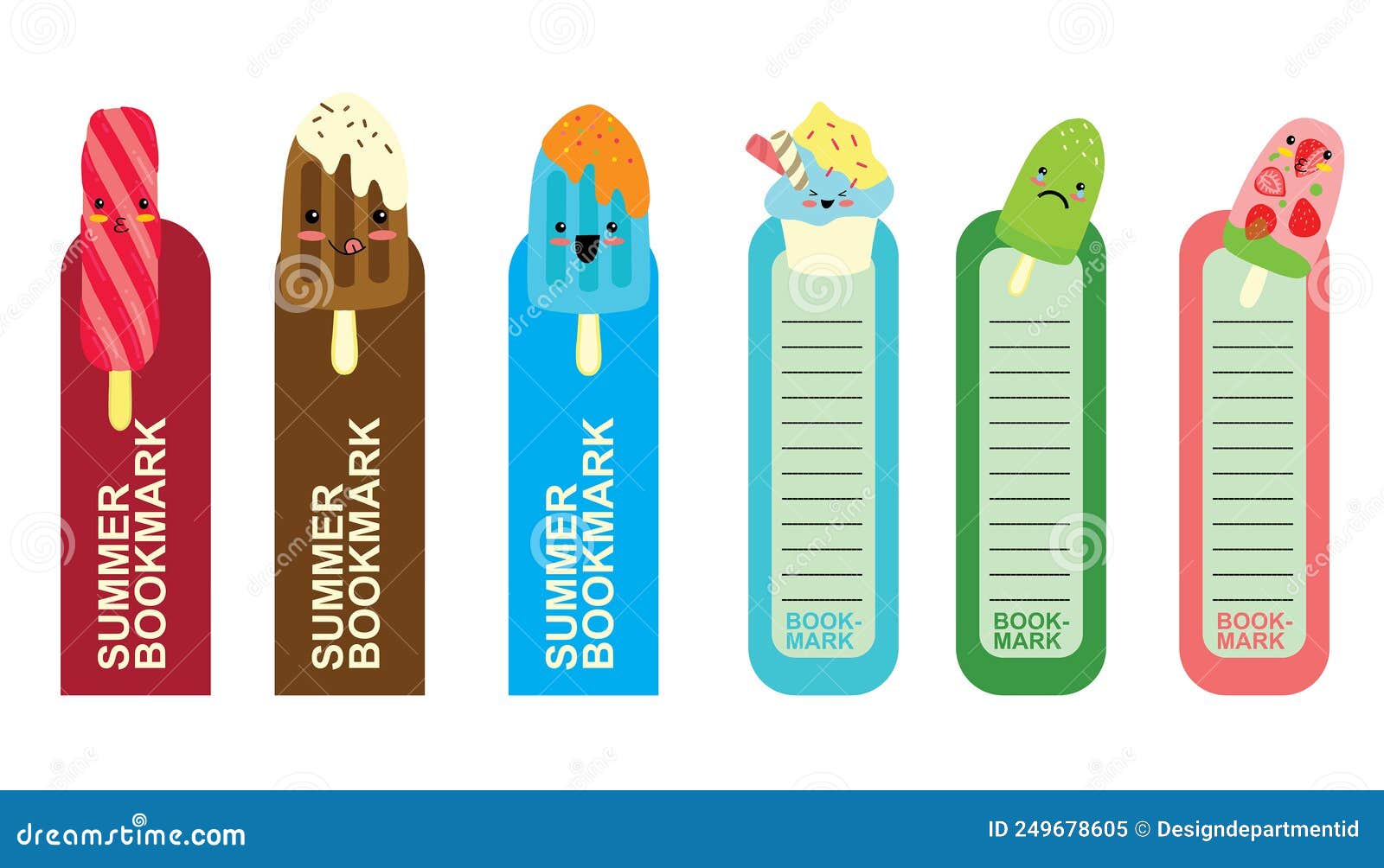 Set of 6 Coloured Bookmarks with Ice Creams Stock Vector - Illustration ...
