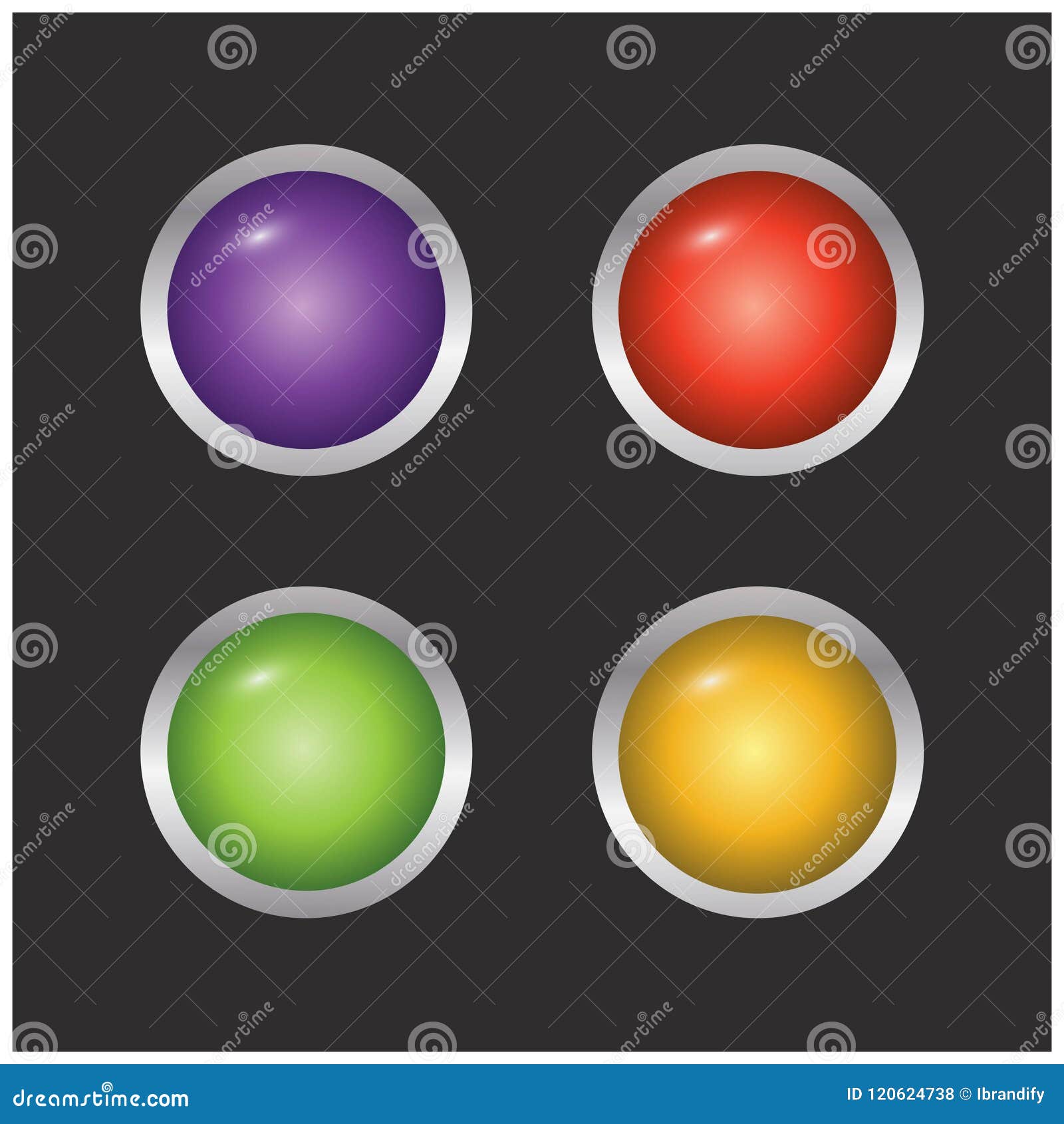 Set of 4 Coloured Buttons on Black Background Stock Vector ...