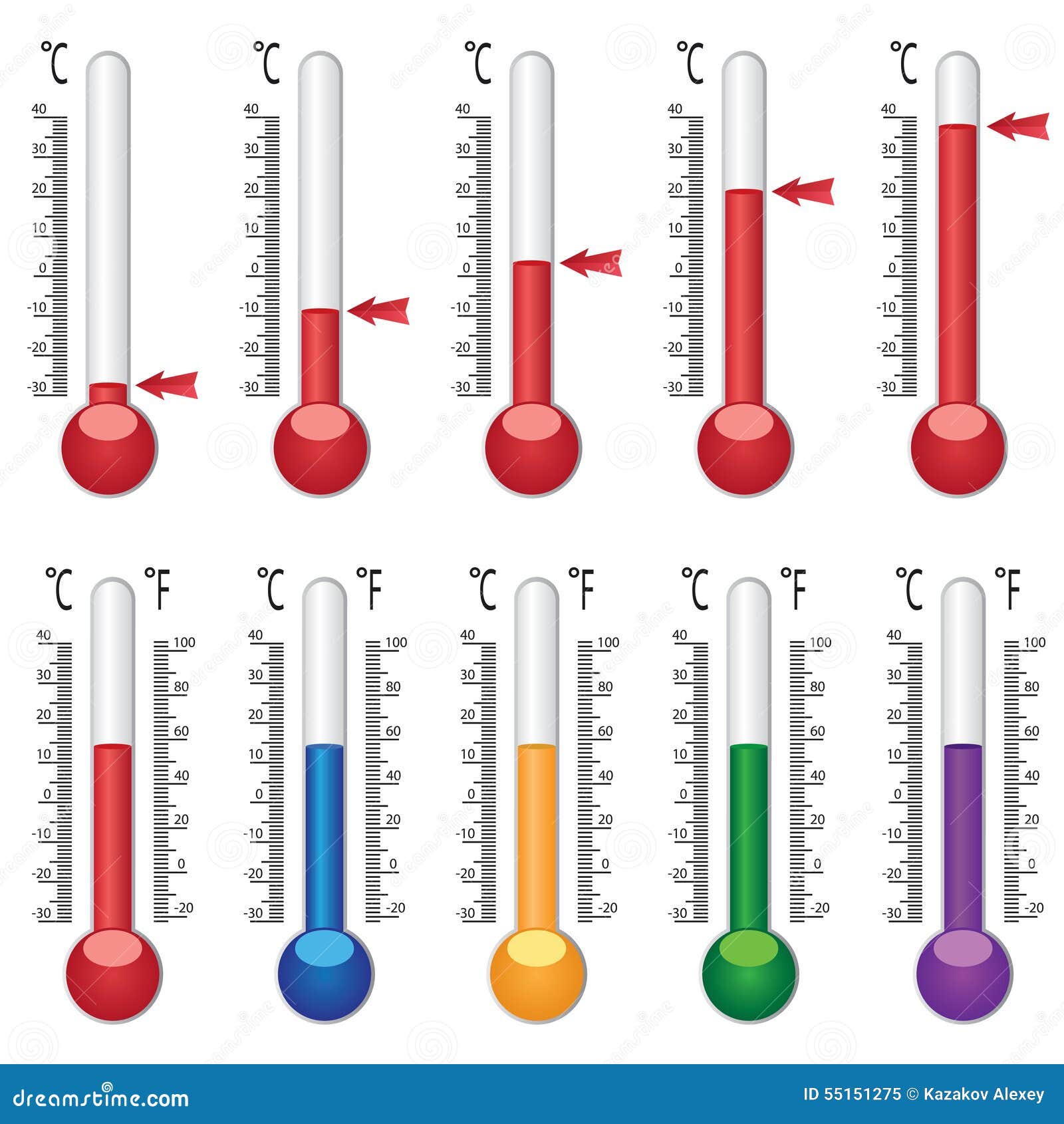 Set of Coloured Thermometers. Stock Vector - Illustration of winter ...