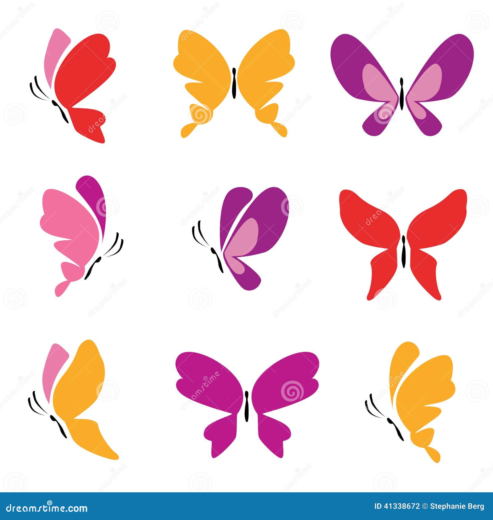 Set of Colourful Butterfly Icons Stock Illustration - Illustration of ...