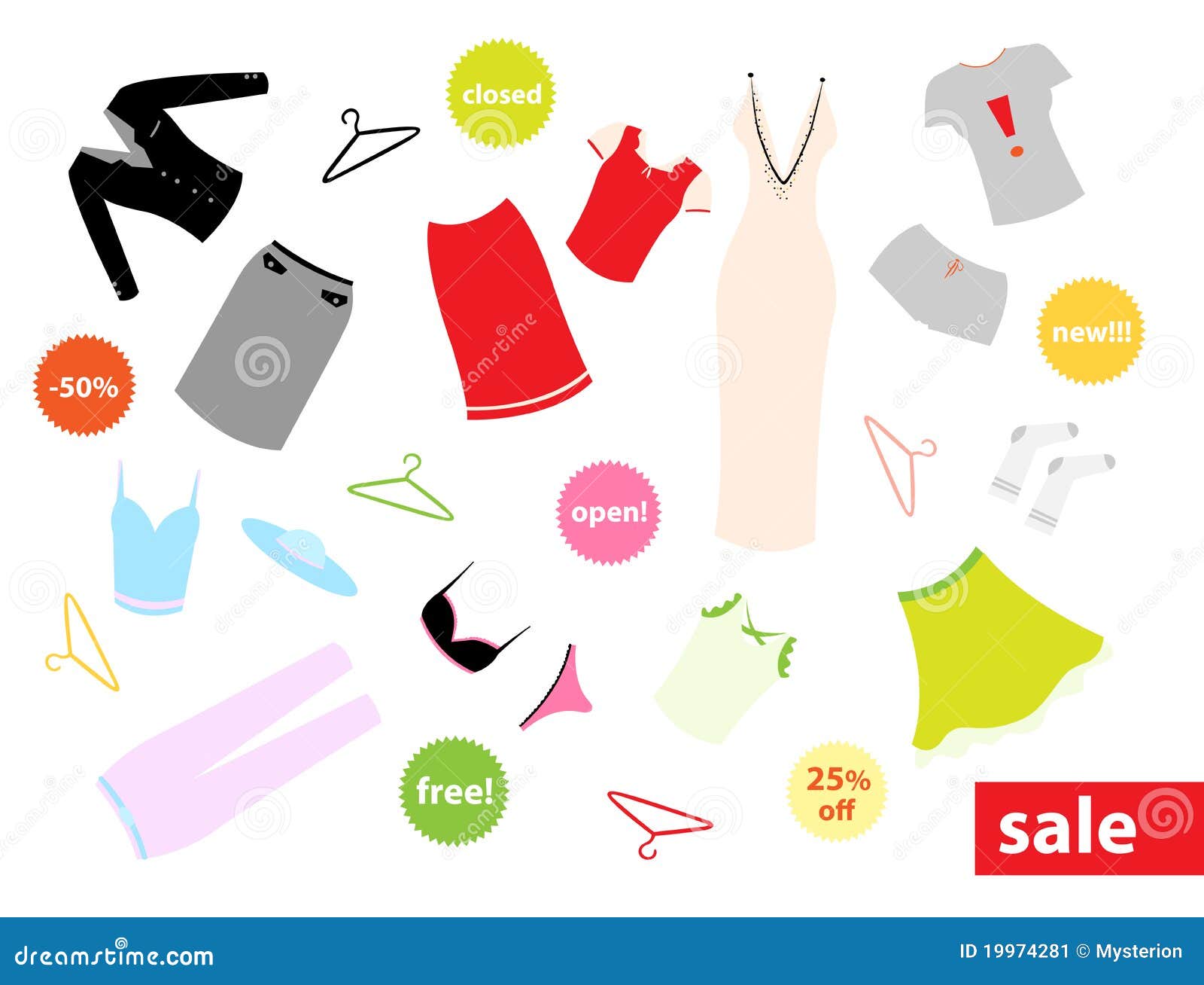 Set of Colourful Clothes and Stickers Stock Vector - Illustration of ...