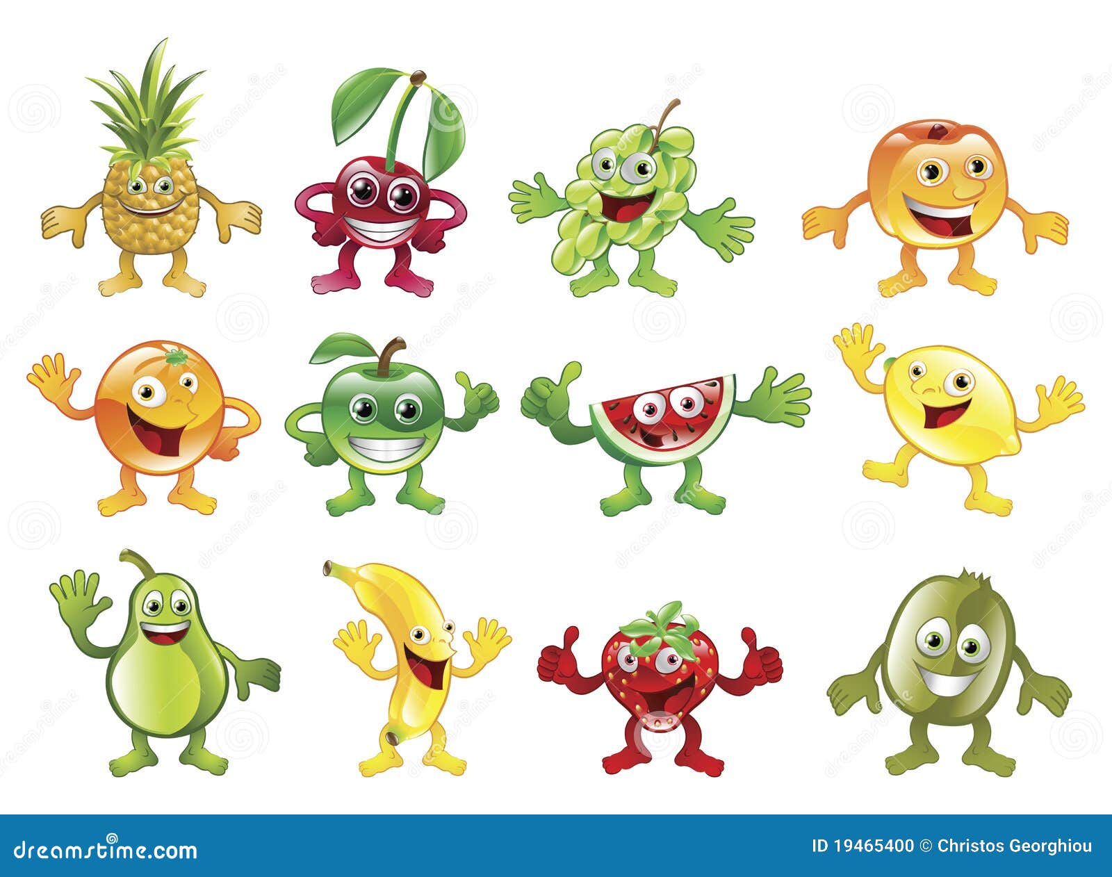 Set of Colourful Fruit Character Mascots Stock Vector - Illustration of ...