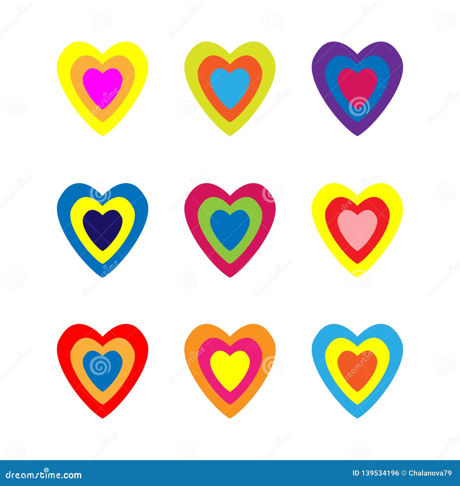 Set of Colourful Hearts. Vector Illustration on White Background Stock ...
