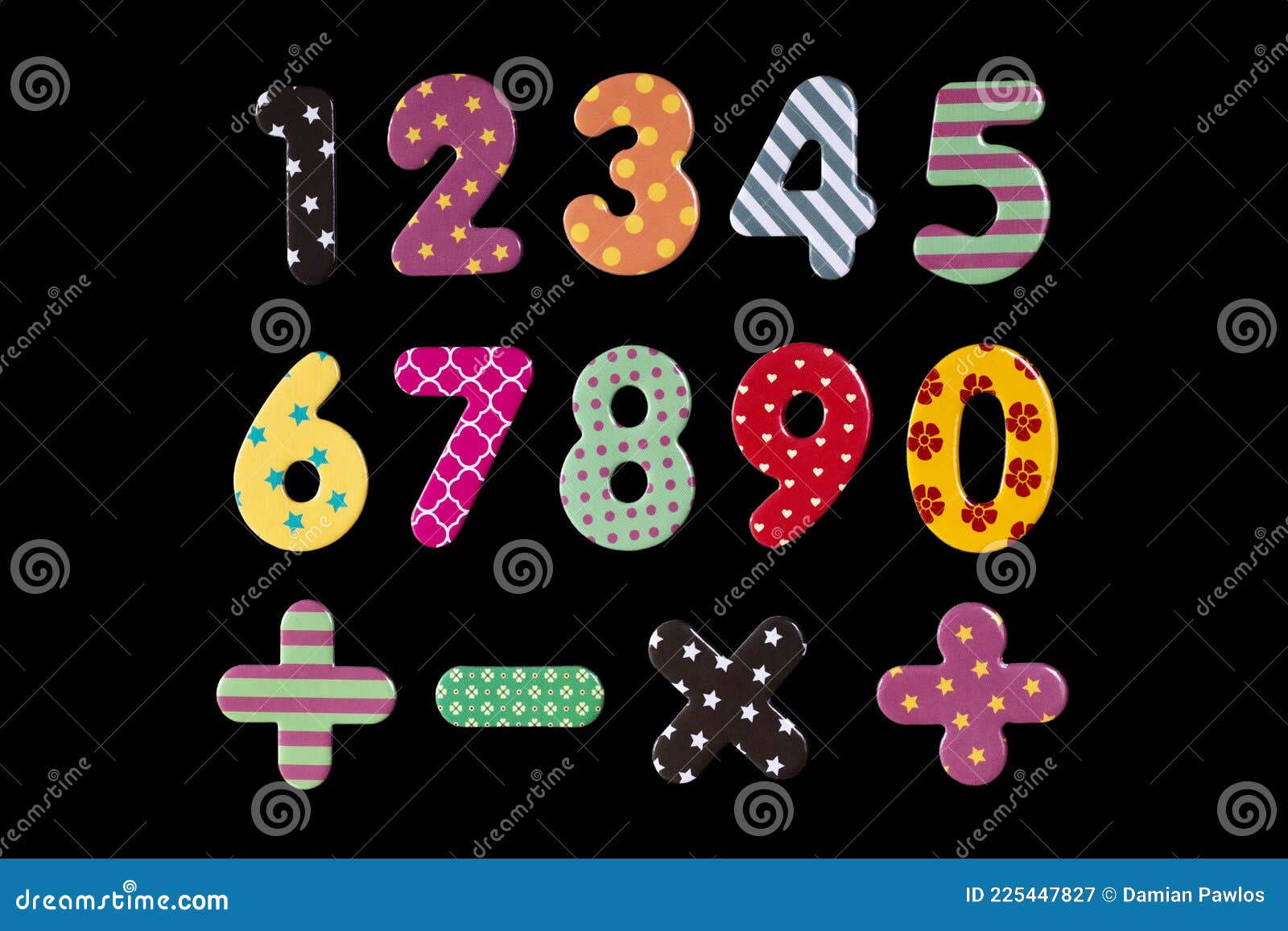 A Set of Colourful Numbers and Math Symbols on Black Background ...