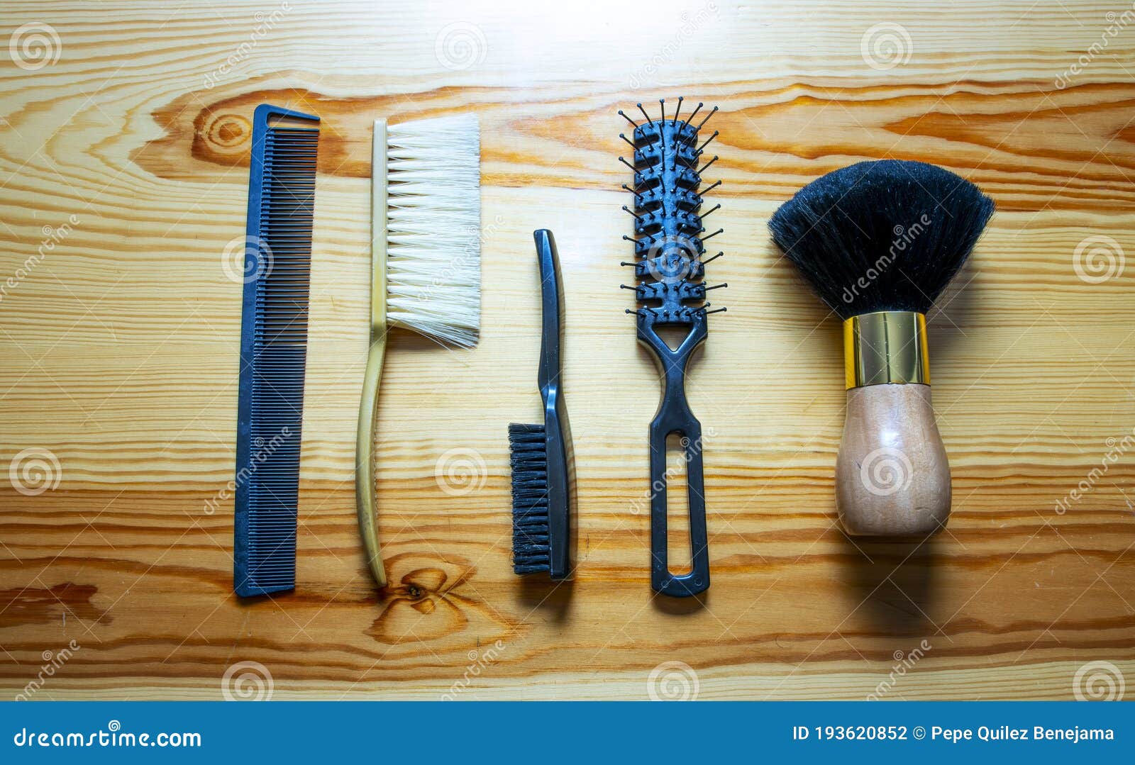 SET of COMBS, and BRUSHES PLACED on WOOD Stock Photo - Image of ...