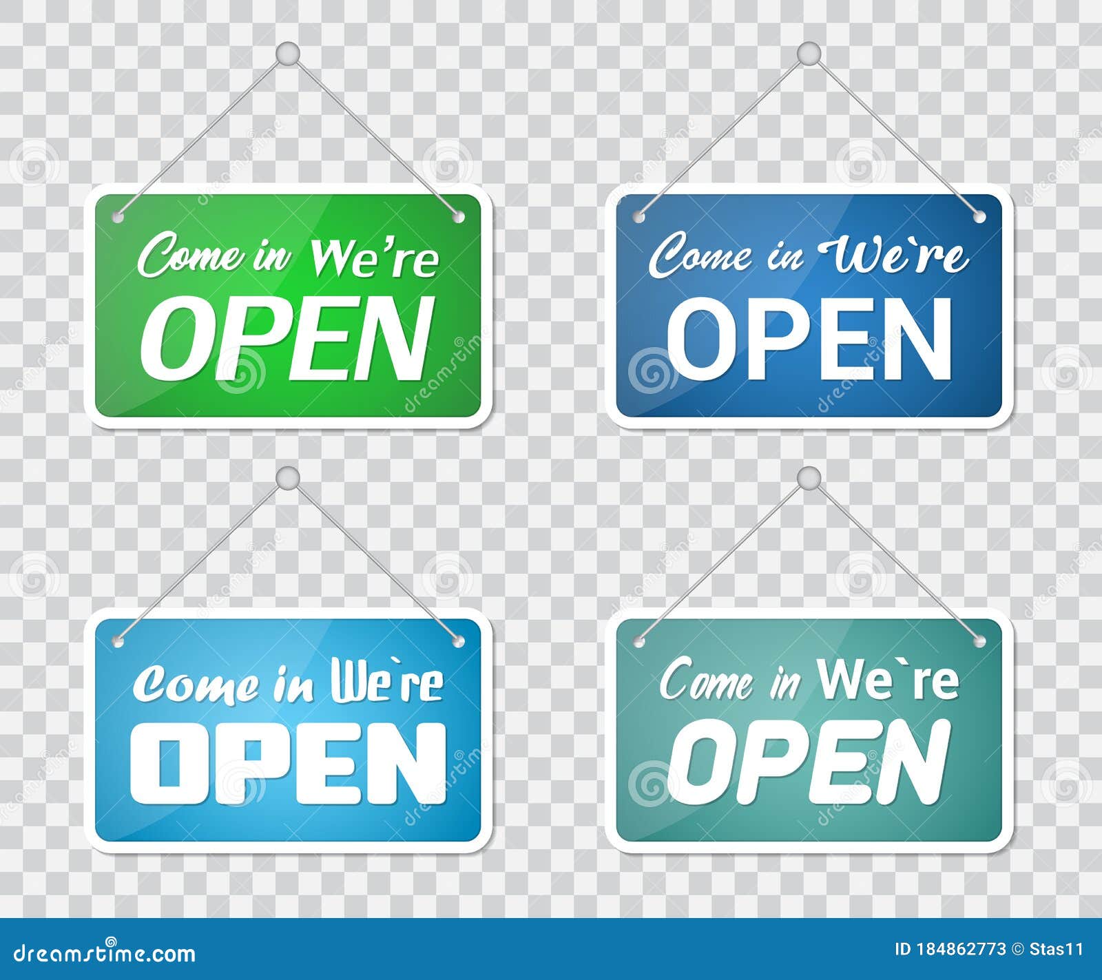 Set of Come in we`re Open Door Sign on a Transparent Background Stock ...