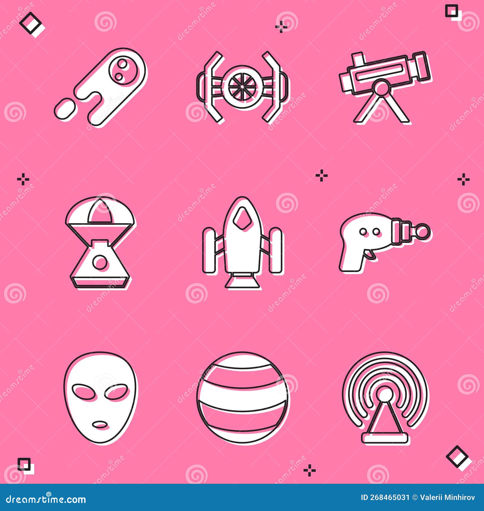 Set Comet Falling Down Fast, Cosmic Ship, Telescope, Space Capsule ...