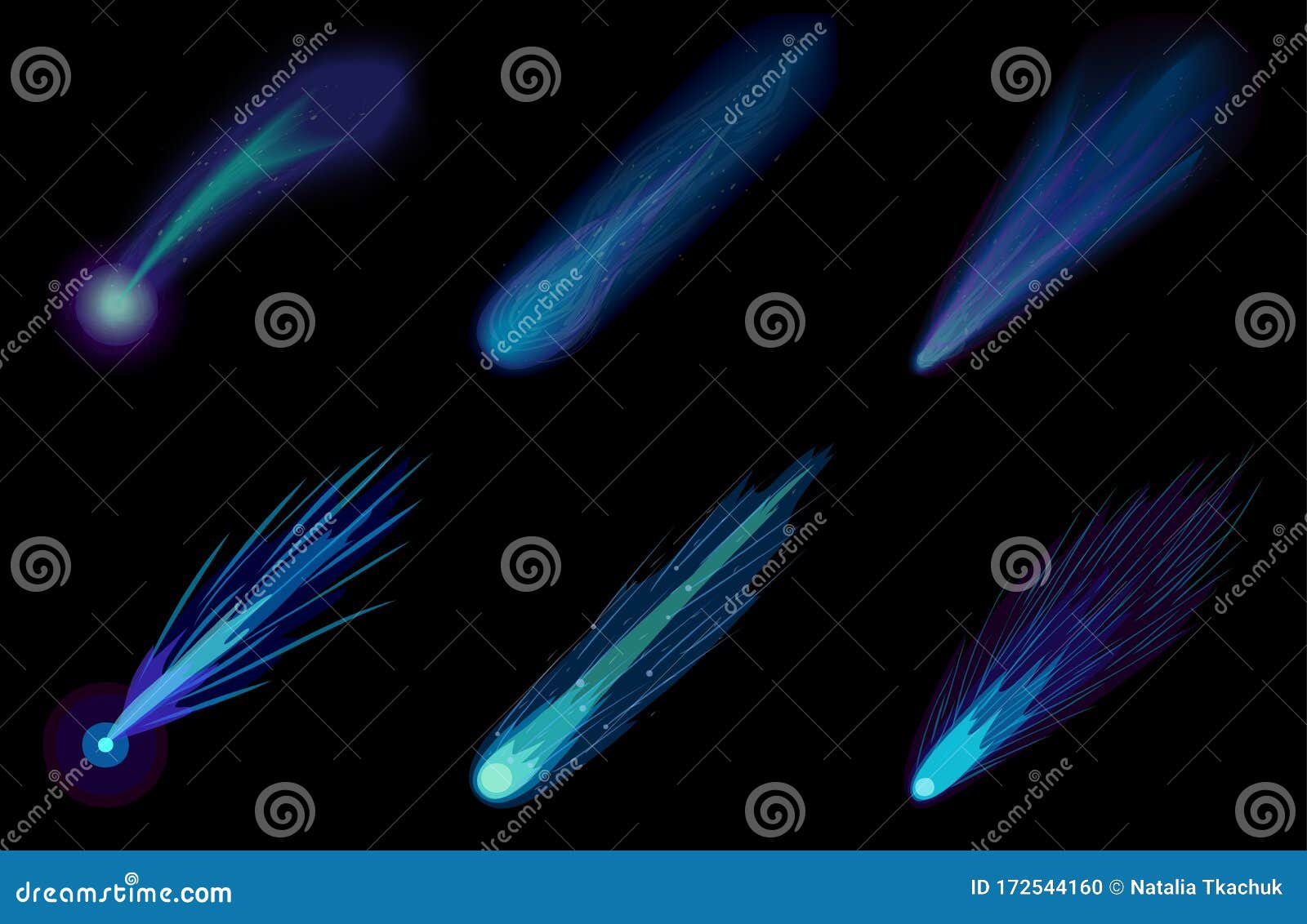 Set of Comets on Starry Sky, Vector Illustration Stock Vector ...