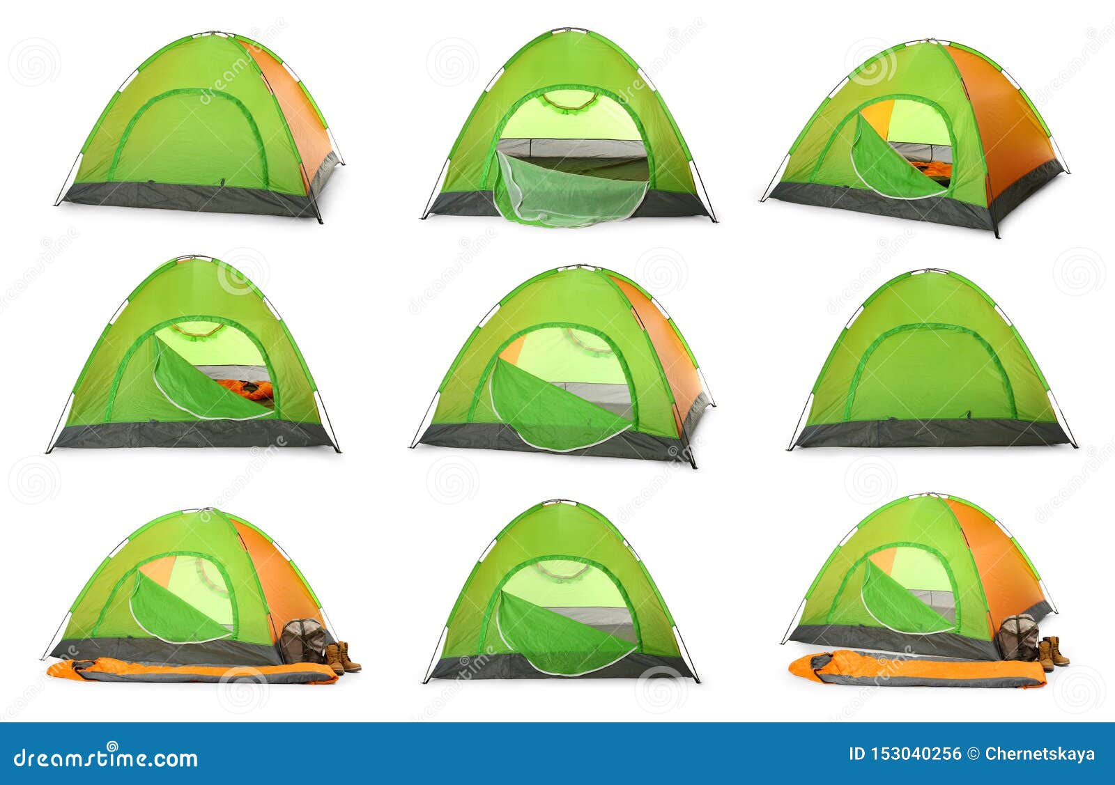 Set of Comfortable Colorful Camping Tents on White Stock Photo - Image ...