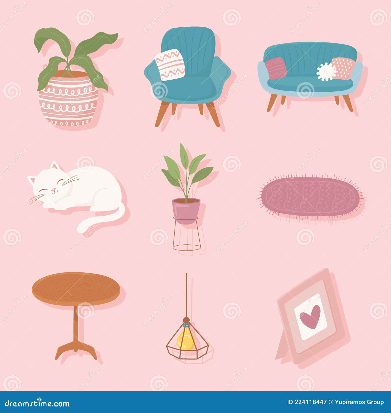 Set of comfy home stock vector. Illustration of potted - 224118447