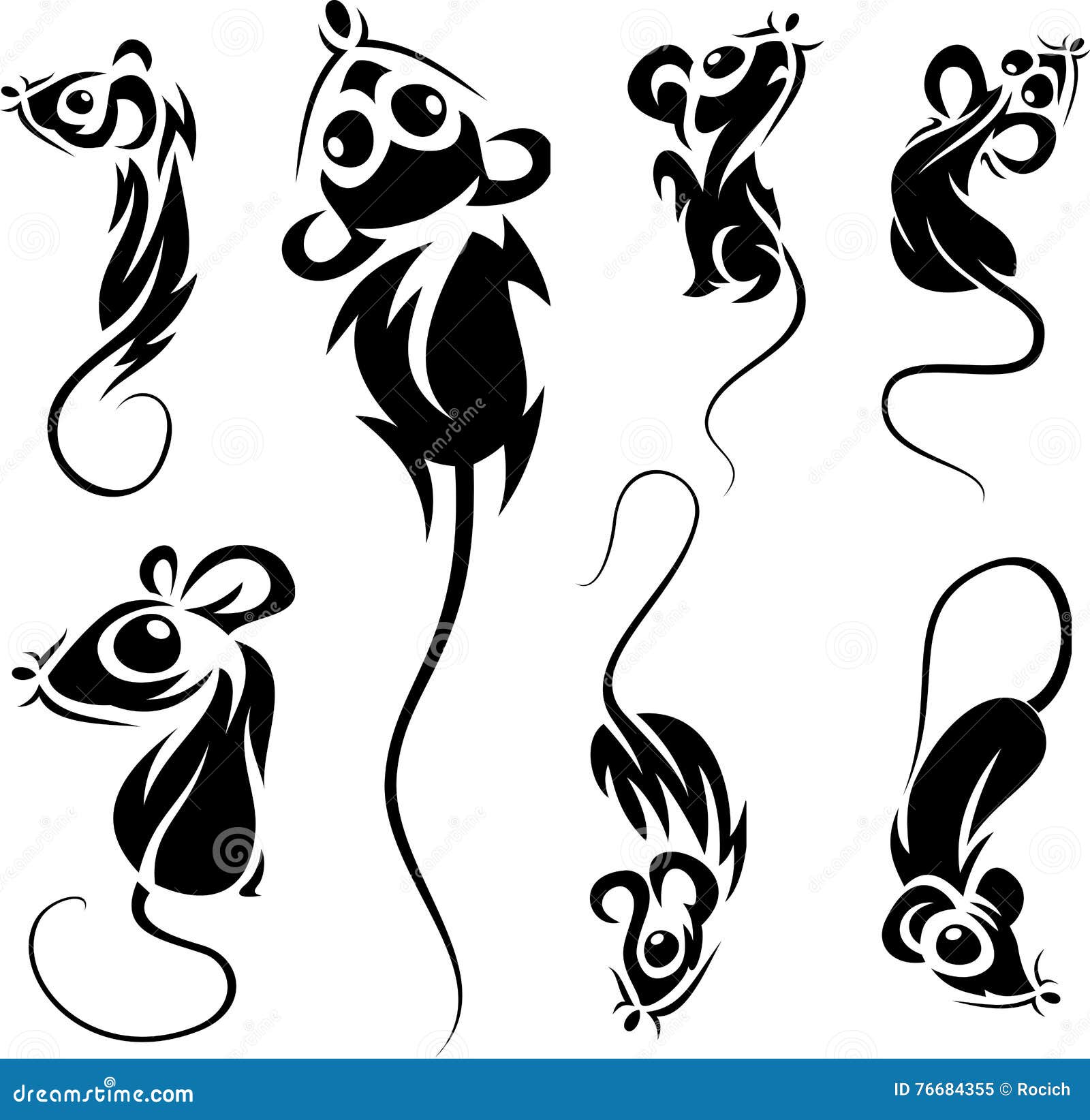 Set of comic black mice stock vector. Illustration of mice - 76684355
