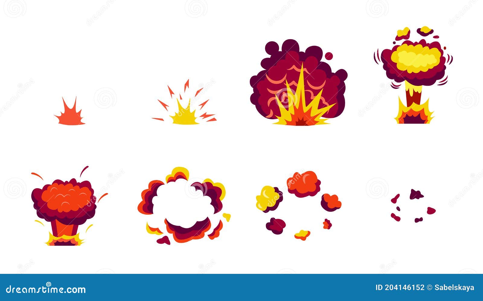 Set Comic Book Bomb Explosion Effects, Flat Cartoon Vector Illustration ...
