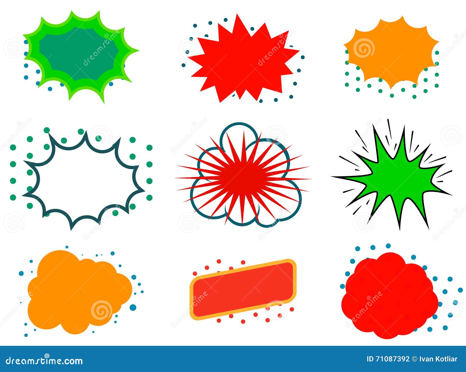 Set of Comic Book Explosion. Retro Pop Art Empty Speech Bubble Stock ...