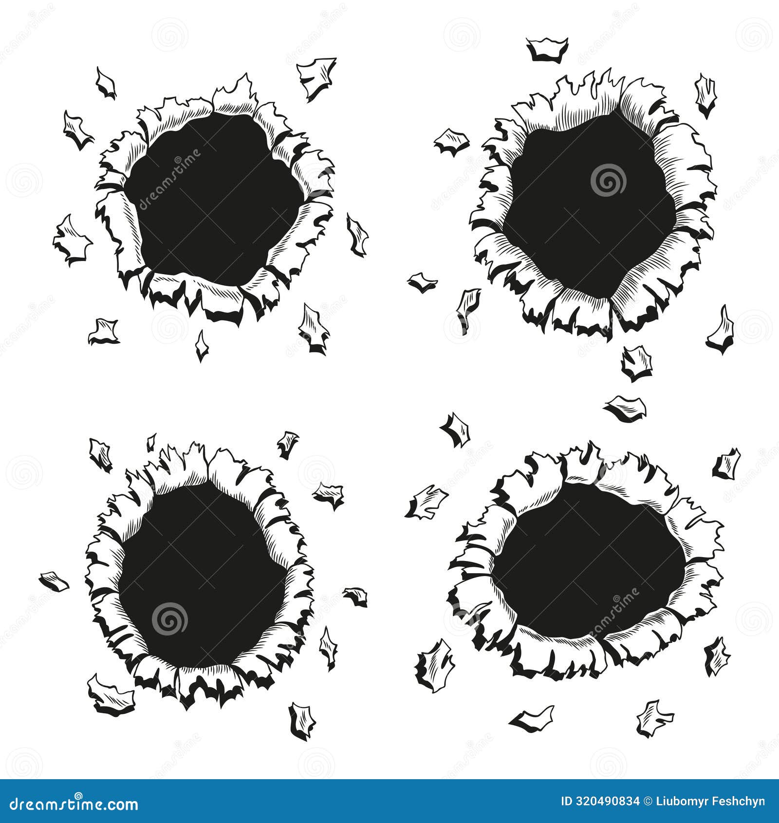 Set of Comic Book Holes in Coloring Style. Vector Paper is Torn through ...