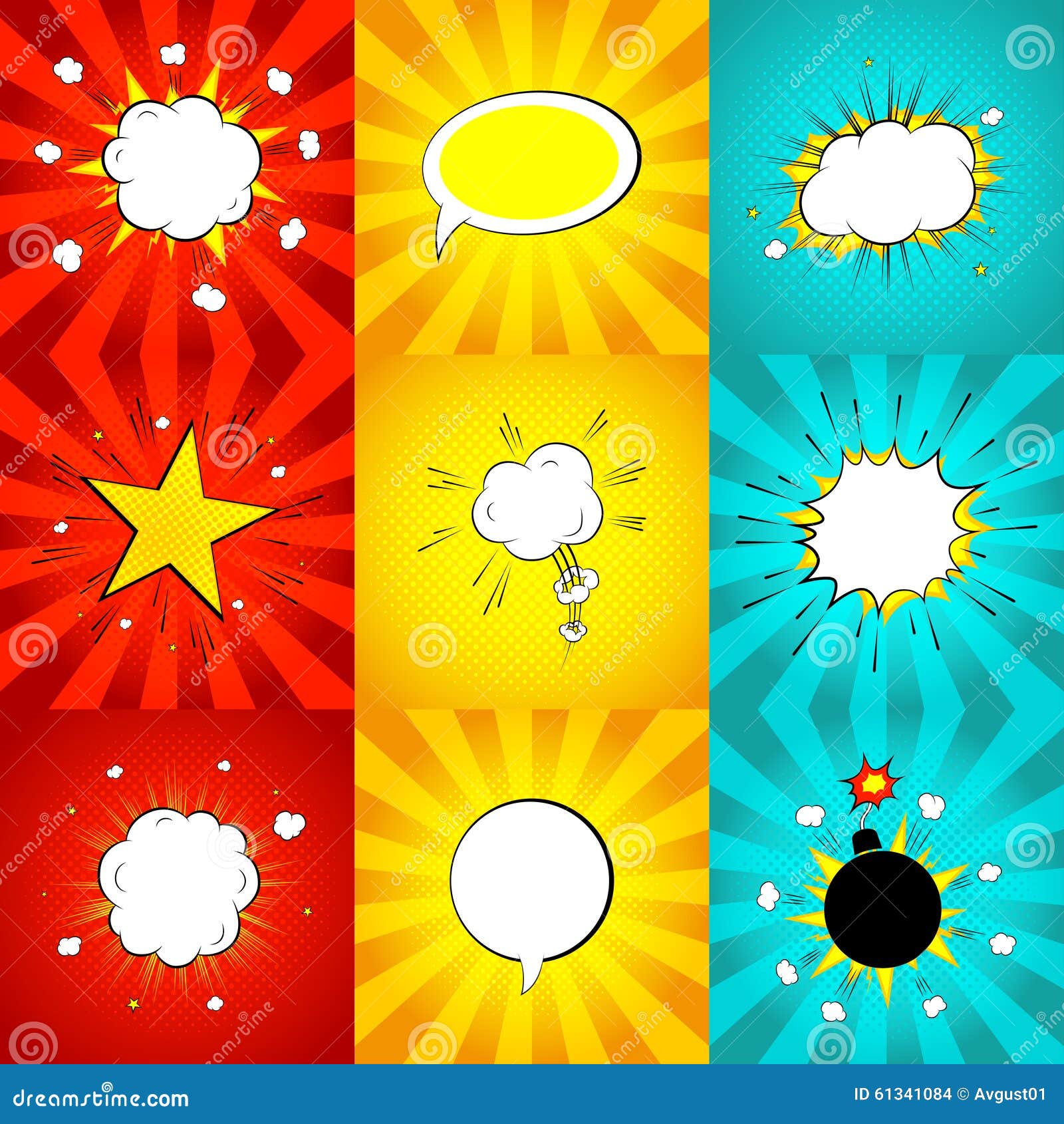 Set of Comic Bursts in Pop Art Style Stock Vector - Illustration of ...