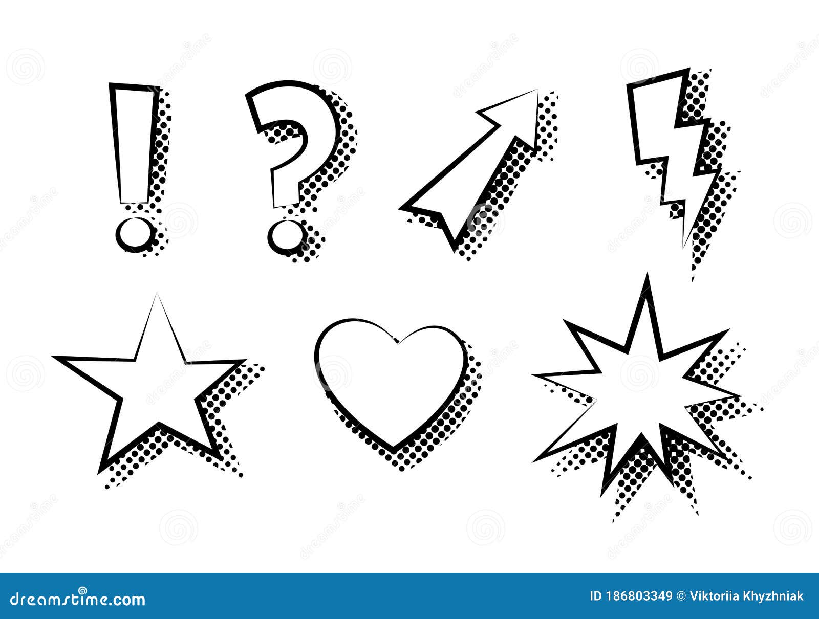 Set of Exclamation, Question, Arrow, Lightning, Star, Heart, Explosion ...