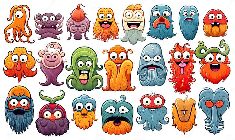 Set of Comic Faces in Different Emotions. Stock Photo - Image of ...
