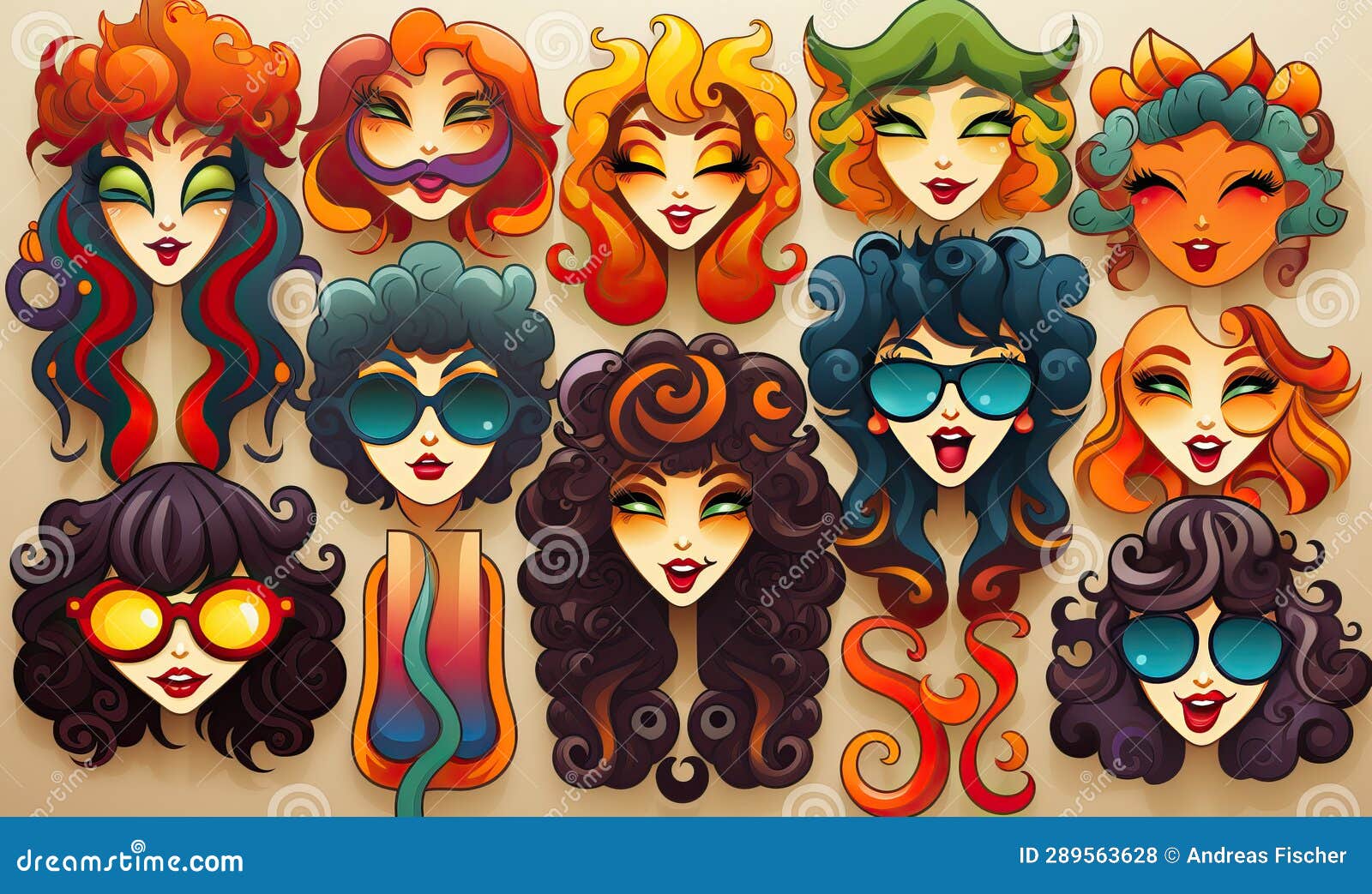 Set of Comic Faces in Different Emotions. Stock Photo - Image of ...