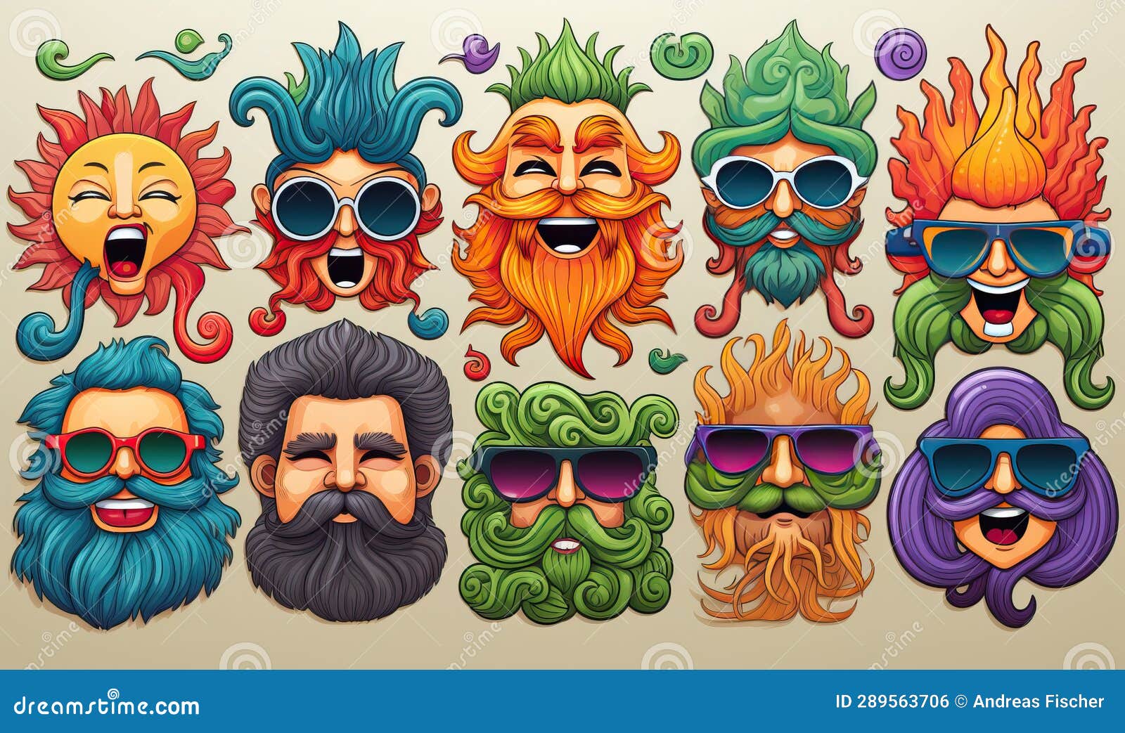 Set of Comic Faces in Different Emotions. Stock Illustration ...