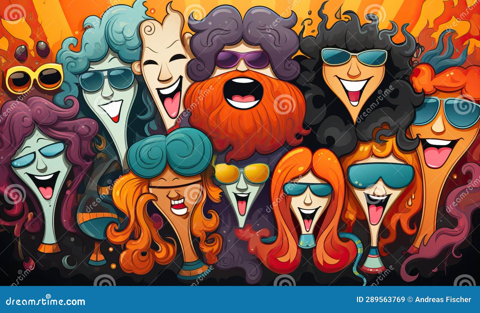 Set of Comic Faces in Different Emotions. Stock Image - Image of ...