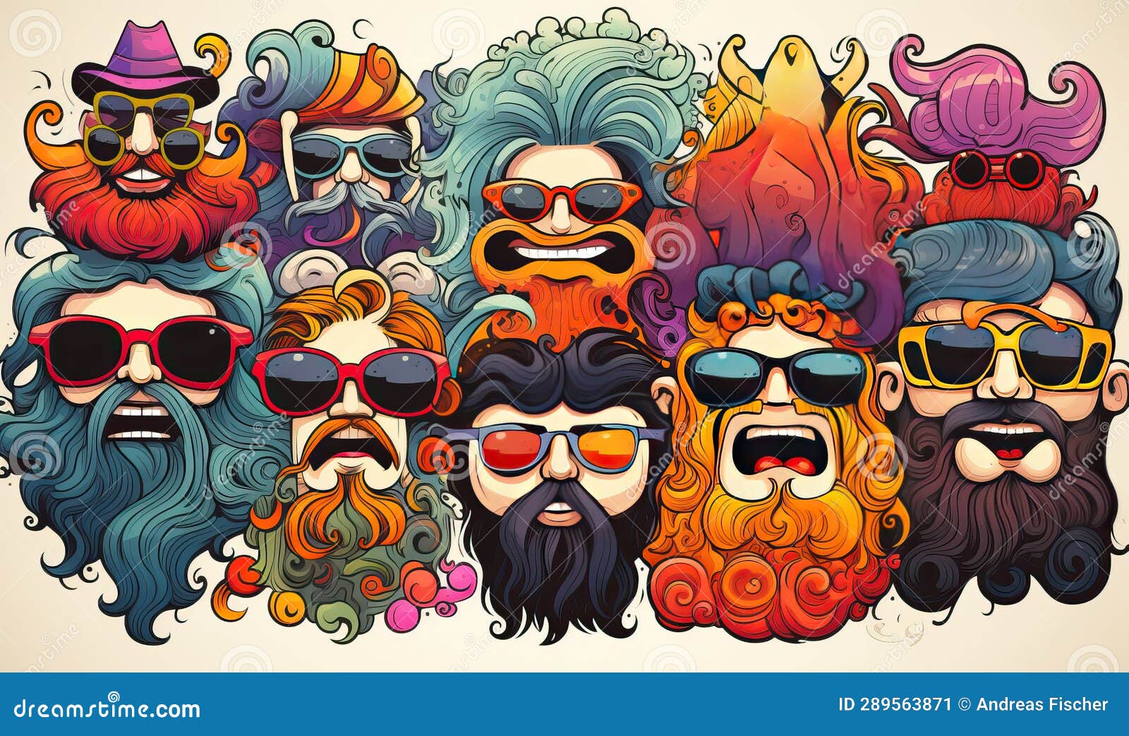 Set of Comic Faces in Different Emotions. Stock Image - Image of ...