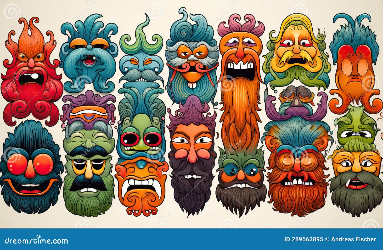 Set of Comic Faces in Different Emotions. Stock Illustration ...