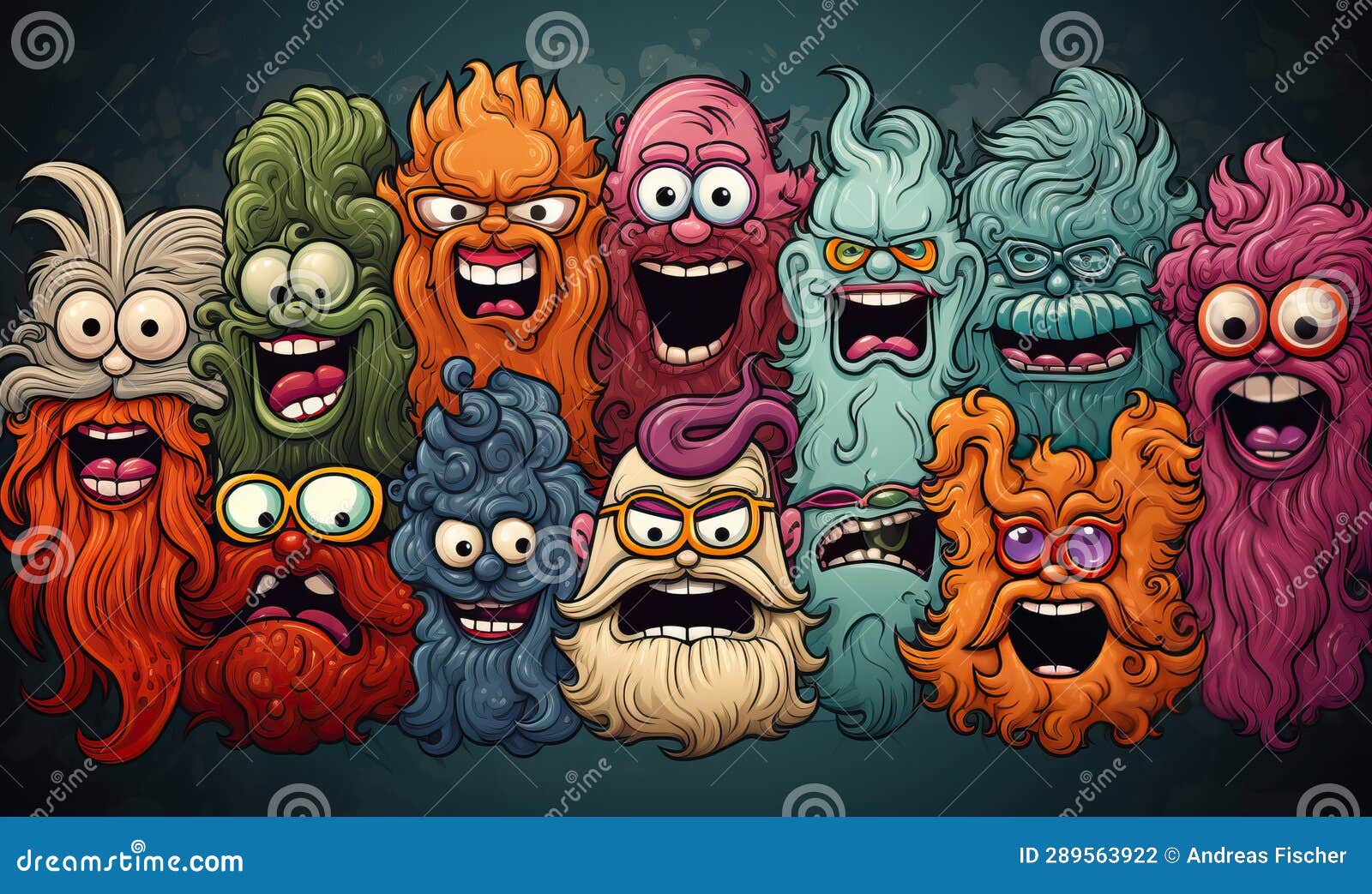 Set of Comic Faces in Different Emotions. Stock Illustration ...