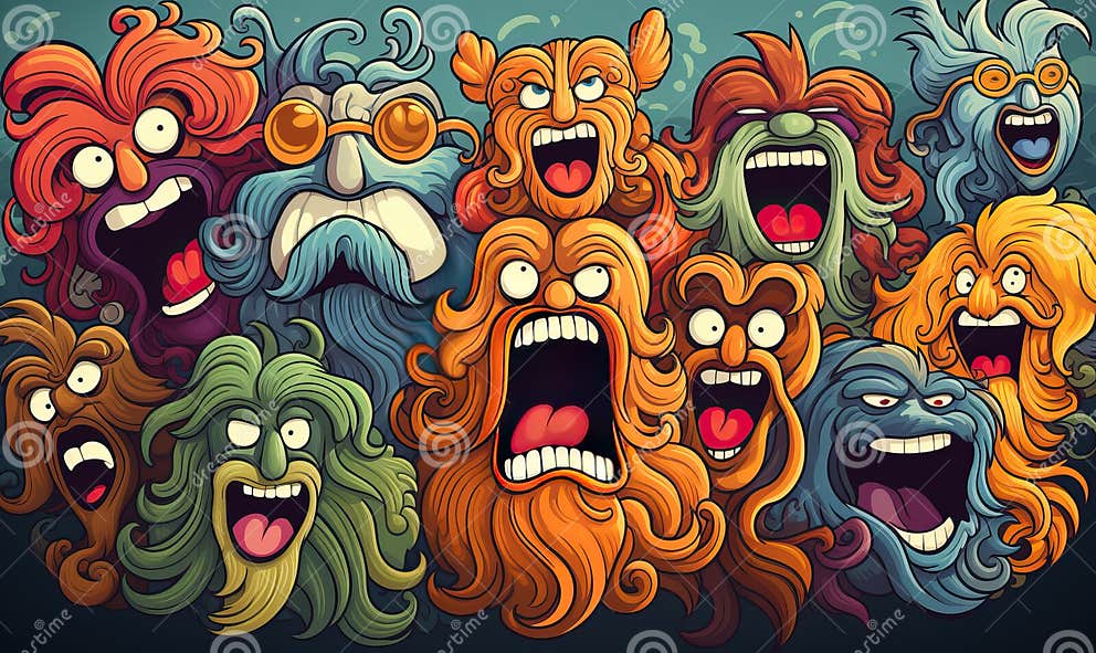 Set of Comic Faces in Different Emotions. Stock Photo - Image of ...